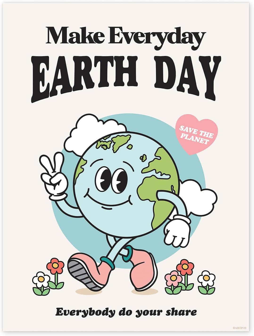 Retro Earth Day Poster, Earth Wall Art, Retro Environmental Poster ...