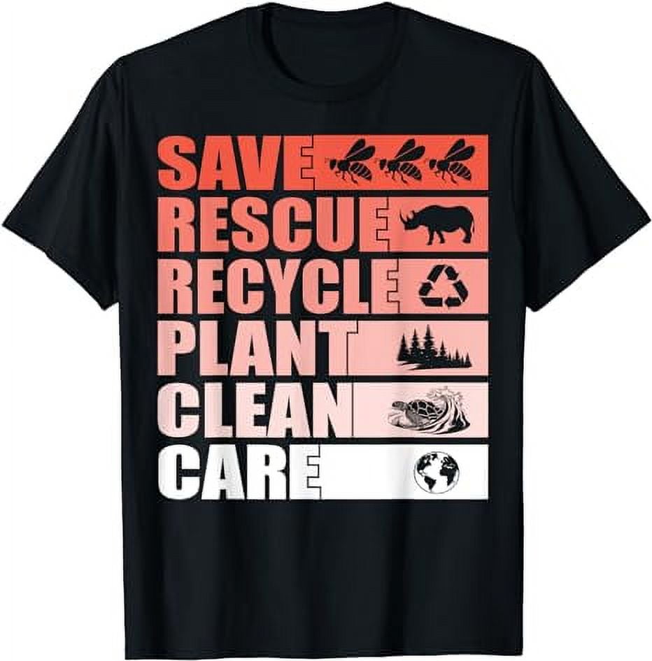 Retro Earth Day Save Bees Rescue Animals Recycle Plastics T-Shirt ...