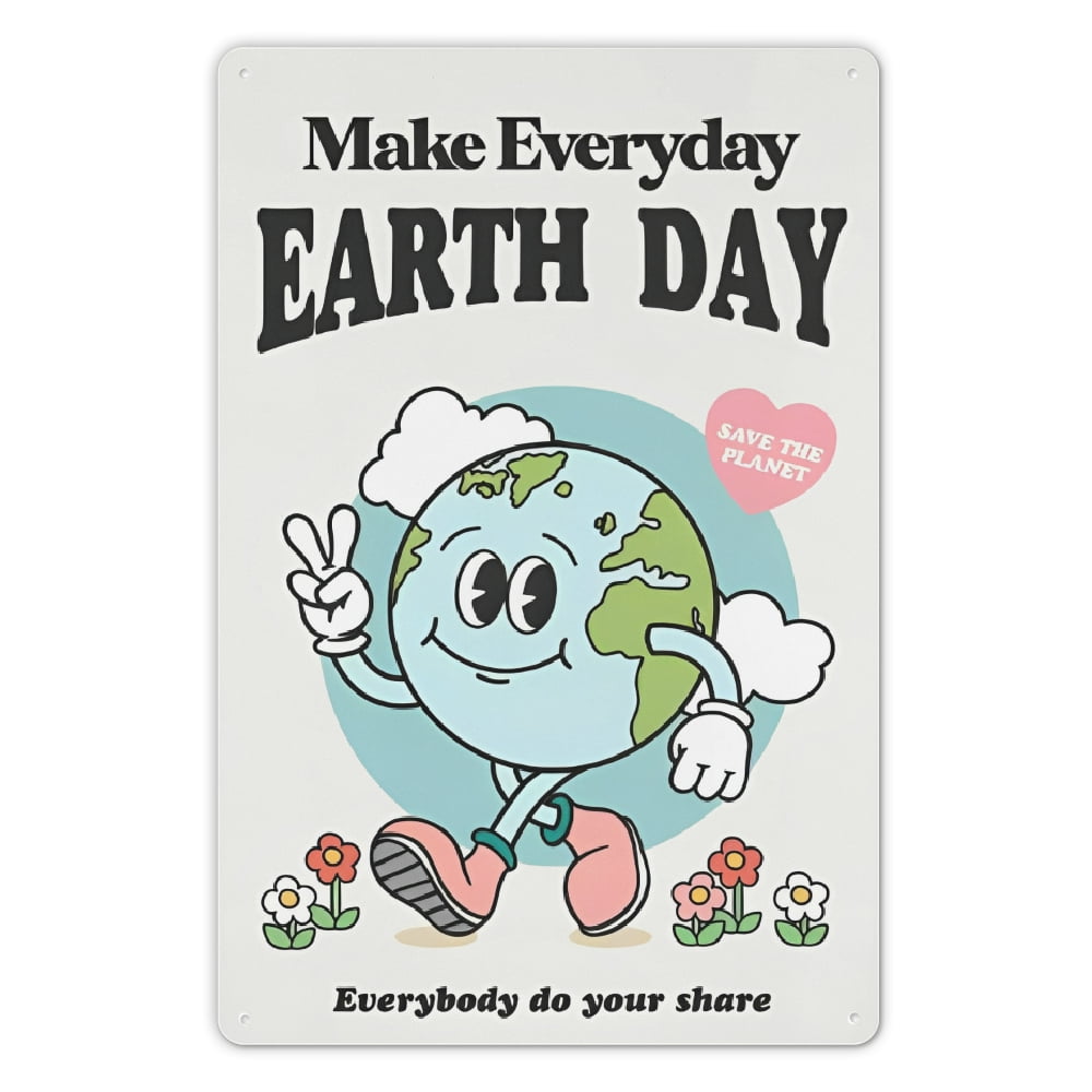 Retro Earth Day Sign 12x8 Inch, Earth Wall Art, Retro Environmental ...