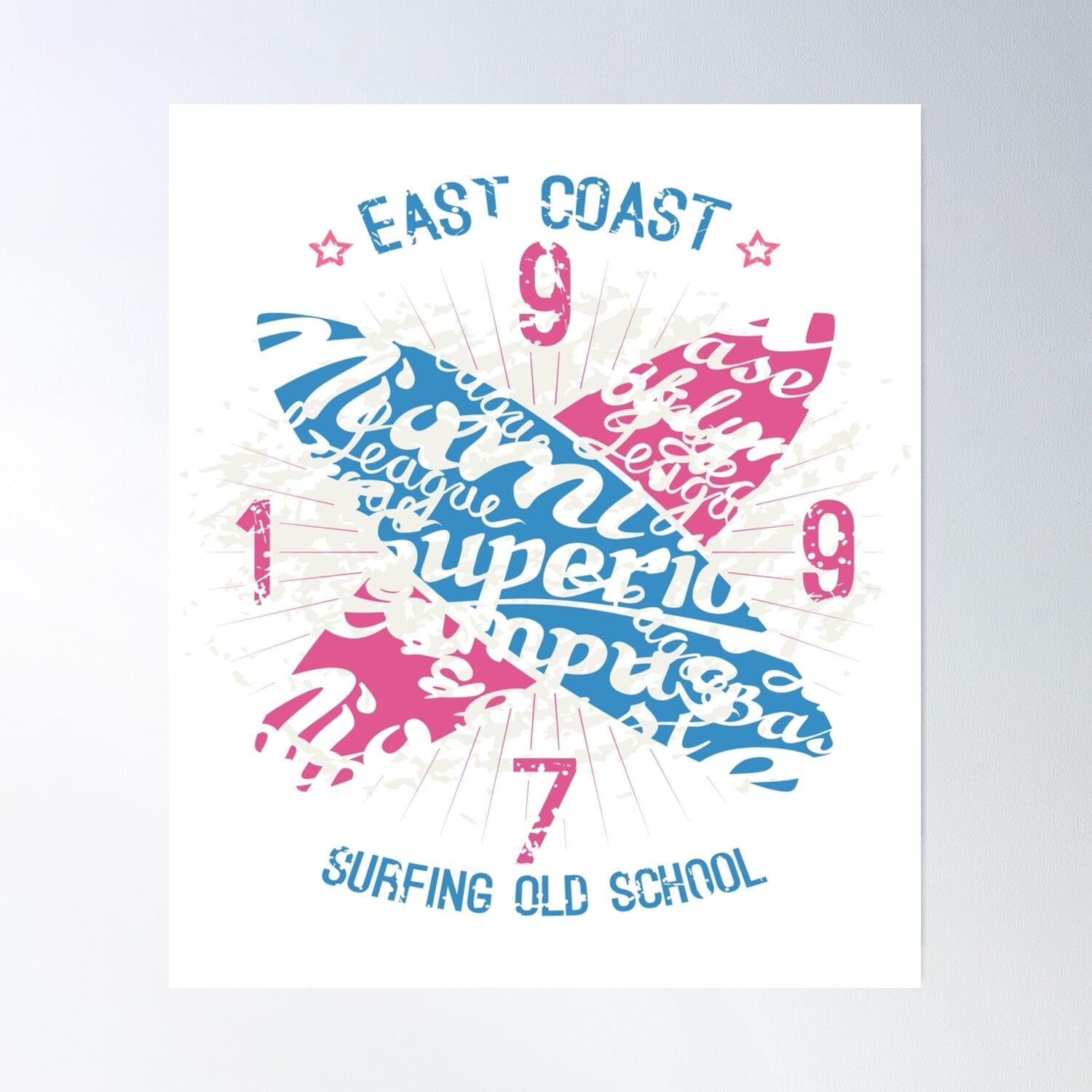 Retro East Coast Surf Logo Design In Cyan & Magenta Poster Wall Art ...