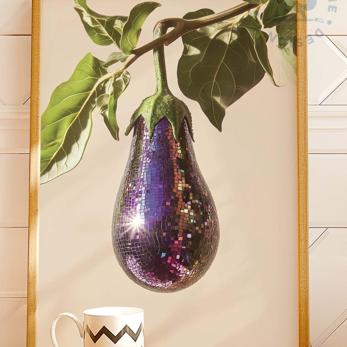 Retro Eggplant Disco Ball Print, Kitchen Print, Bar Poster, Trendy Food ...