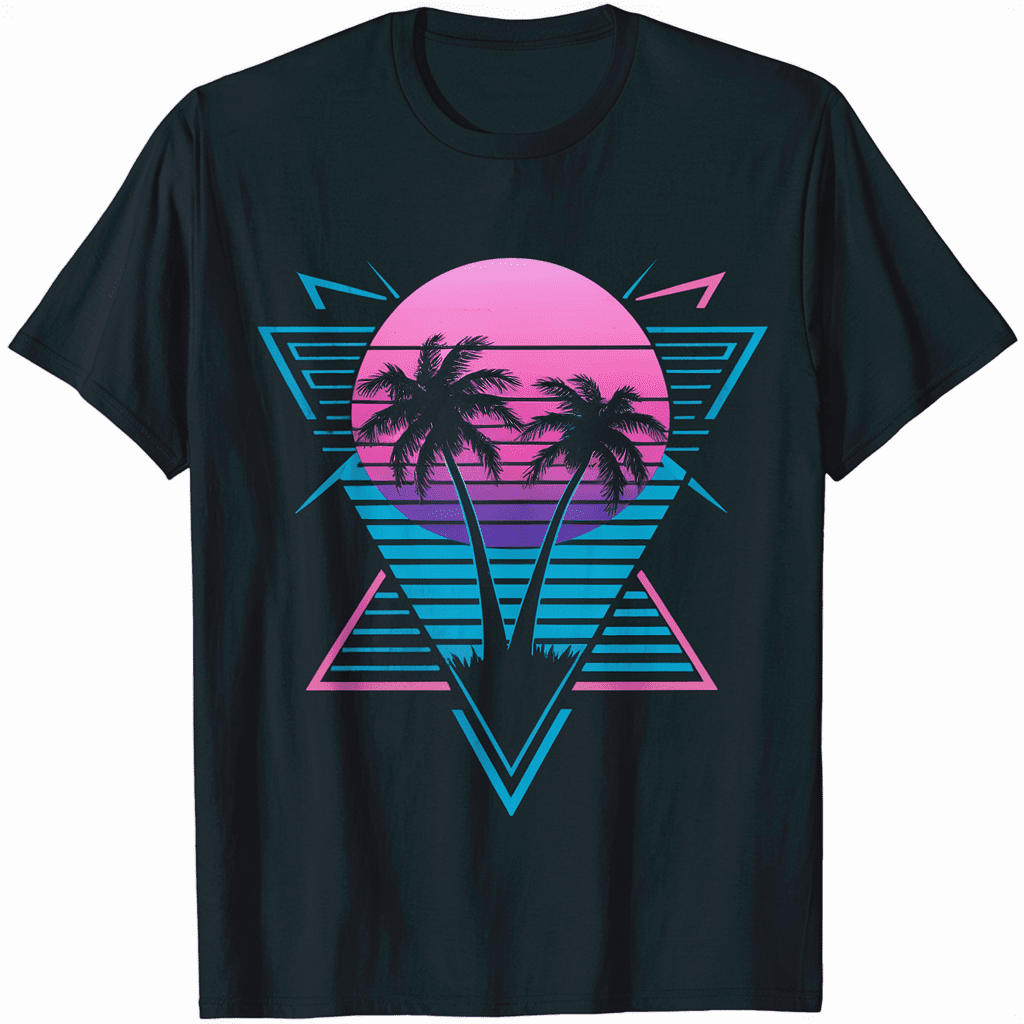 Retro Eighties 80s & 90s Beach Style design with palm trees T-Shirt ...