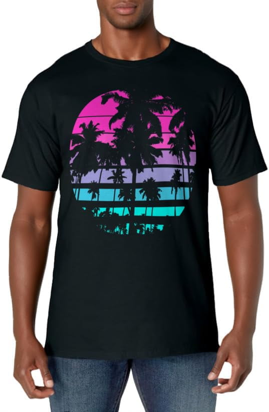 Retro Eighties 80s & 90s Beach Style design with palm trees T-Shirt ...