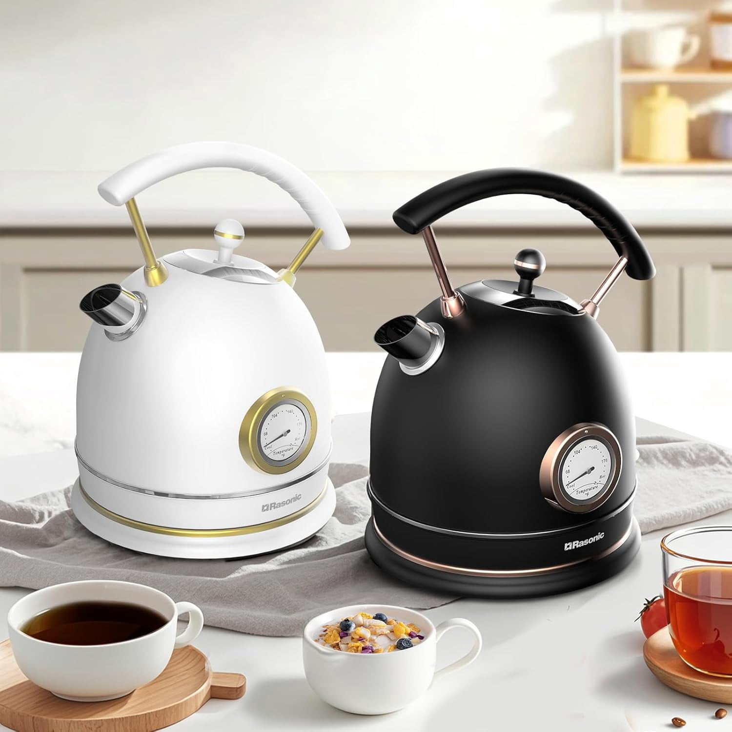 Retro Electric Kettle Stainless Steel, 1.8L Tea Water Boiler, 1500W ...