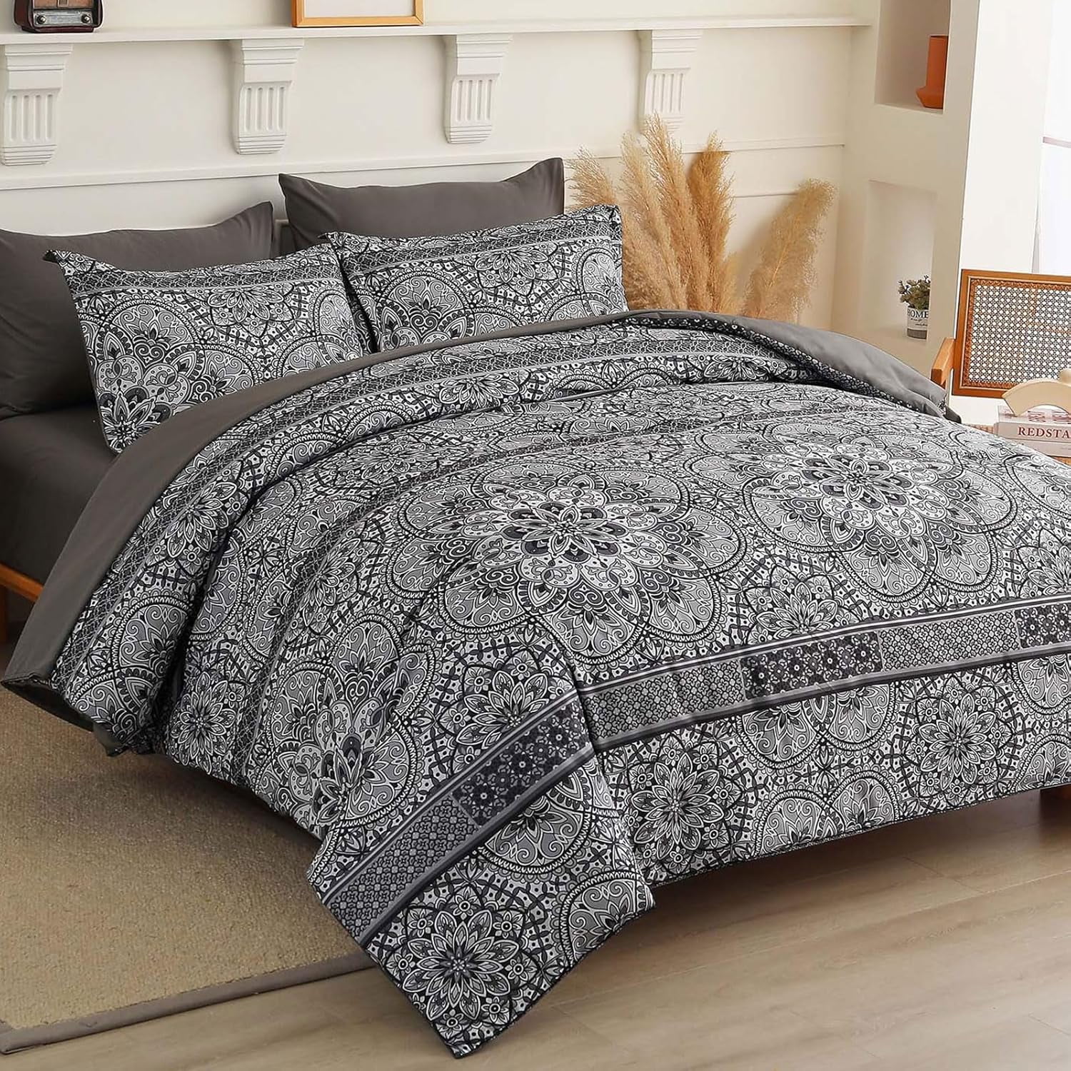 Retro - Elegant Gray - Black Intricate Patterns Bedding Set - Walmart.com