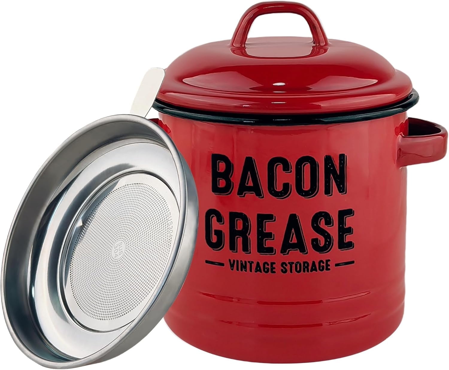 Retro Enameled canister 1.5L Vintage Bacon Grease Container with ...