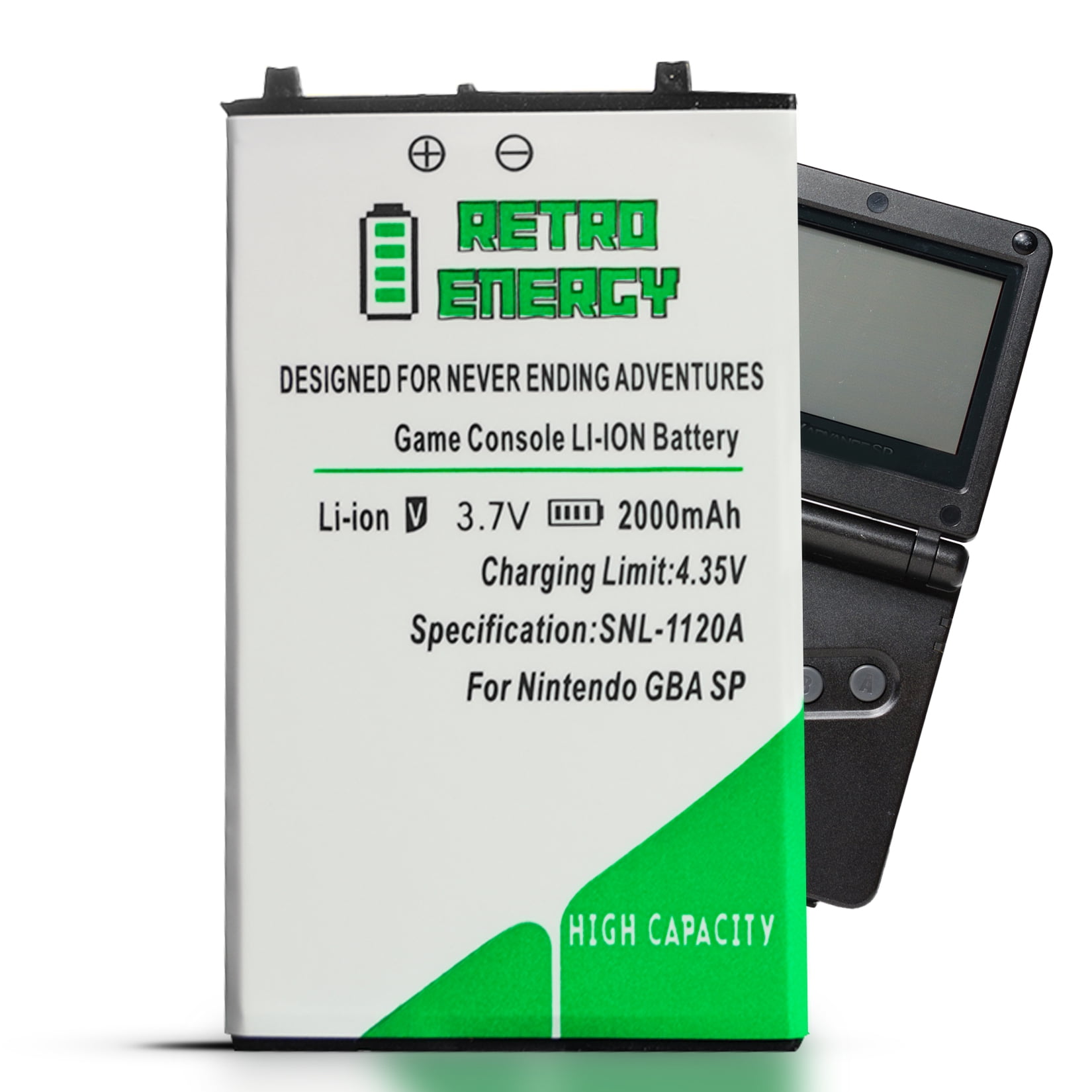 Retro Energy 2000 mAh Game Boy Advance SP Rechargeable Lithium Ion ...