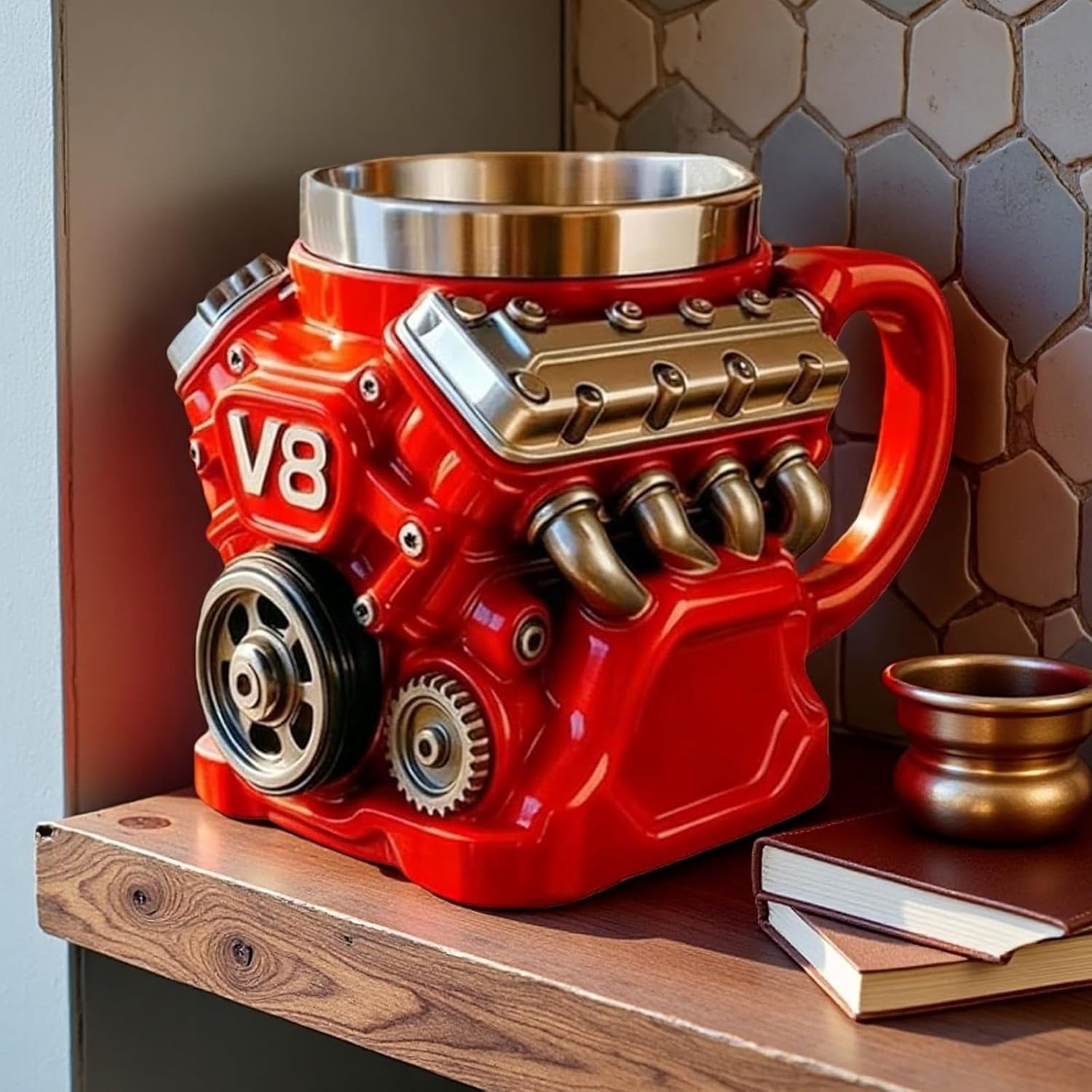 Retro Engine Coffee Mug, V8 Engines Stainless Steel Cup, Personalized ...
