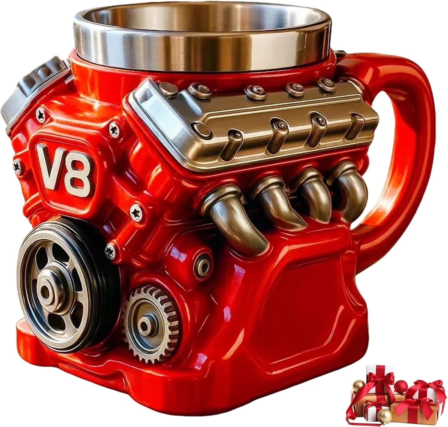 Retro Engine Coffee Mug, V8 Engines Stainless Steel Cup, Personalized ...