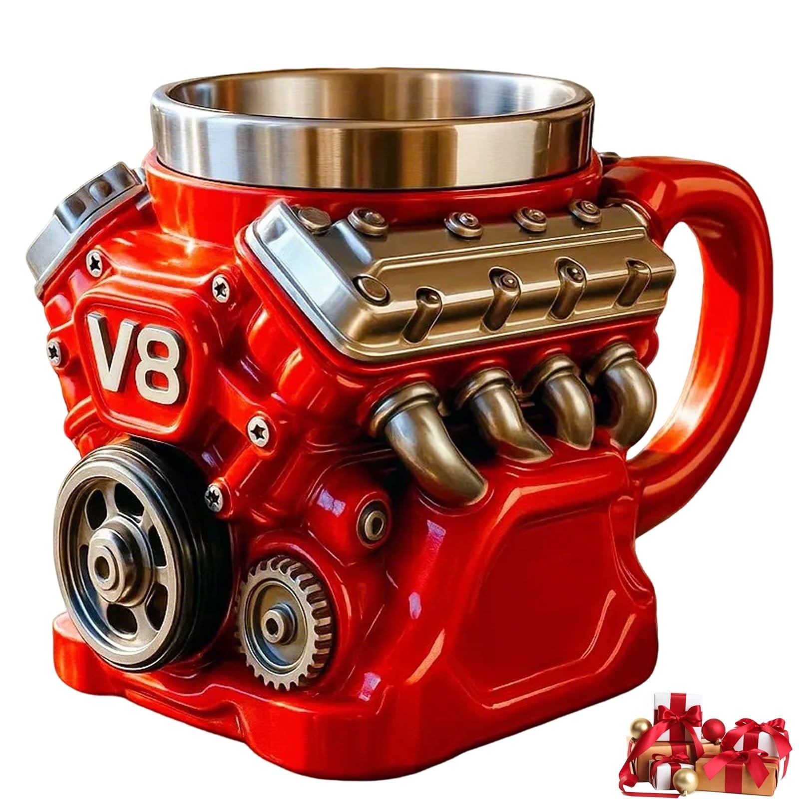 Retro Engine Coffee Mug, V8 Engines Stainless Steel Cup, Personalized ...