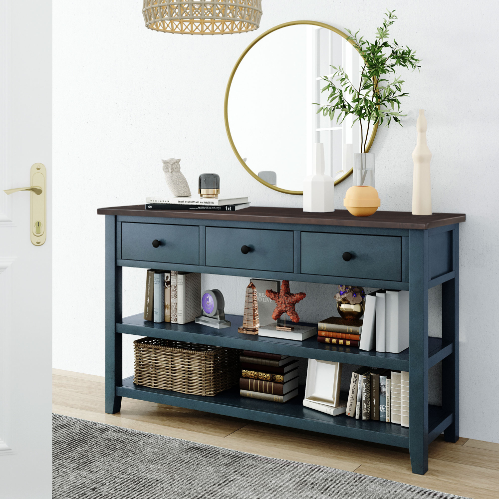 Retro Entryway Console Table with 3 Storage Drawers and 2 Tier Open ...