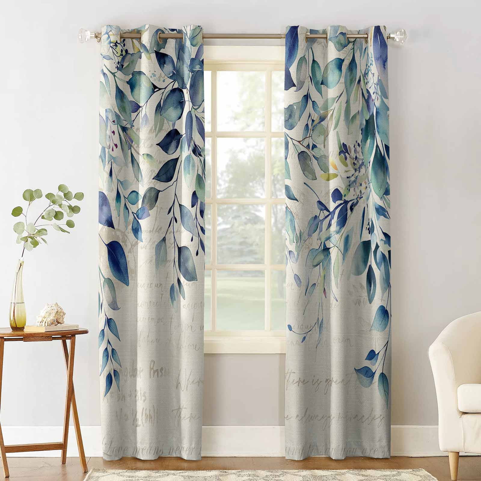 Retro Eucalyptus Blackout Curtains 54 Inches Length, Blue Rustic Chic ...