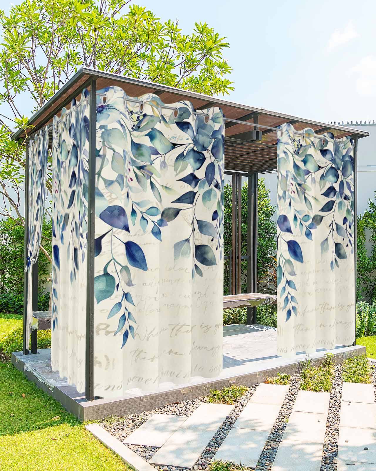 Retro Eucalyptus Outdoor Curtains for Patio Waterproof,Blue Rustic Chic ...
