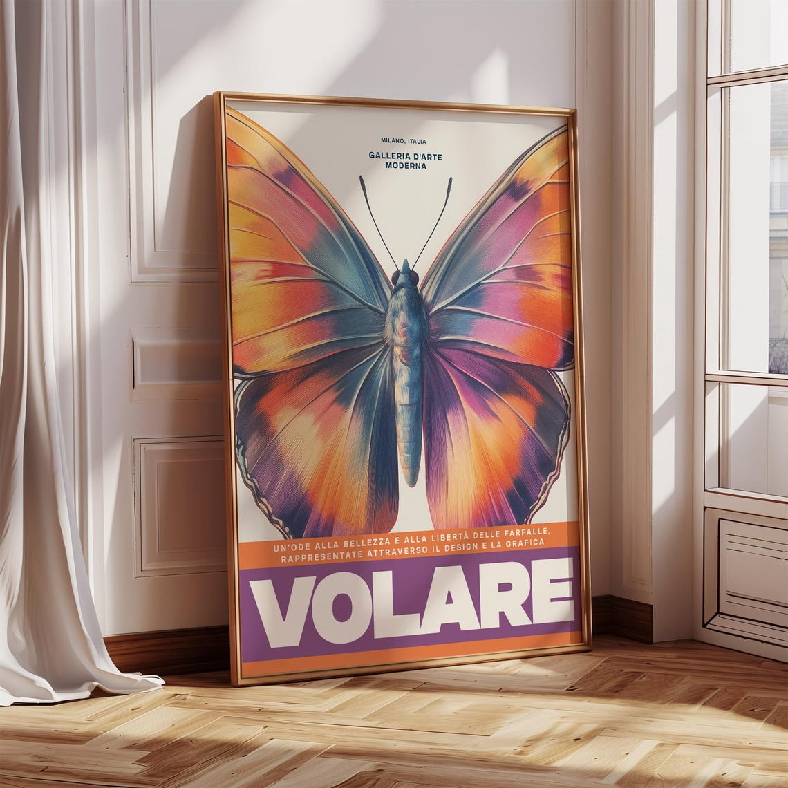 Retro Exhibition Poster Volare Butterfly Wall Art Italian Modern Decor For Vibrant Homes ...
