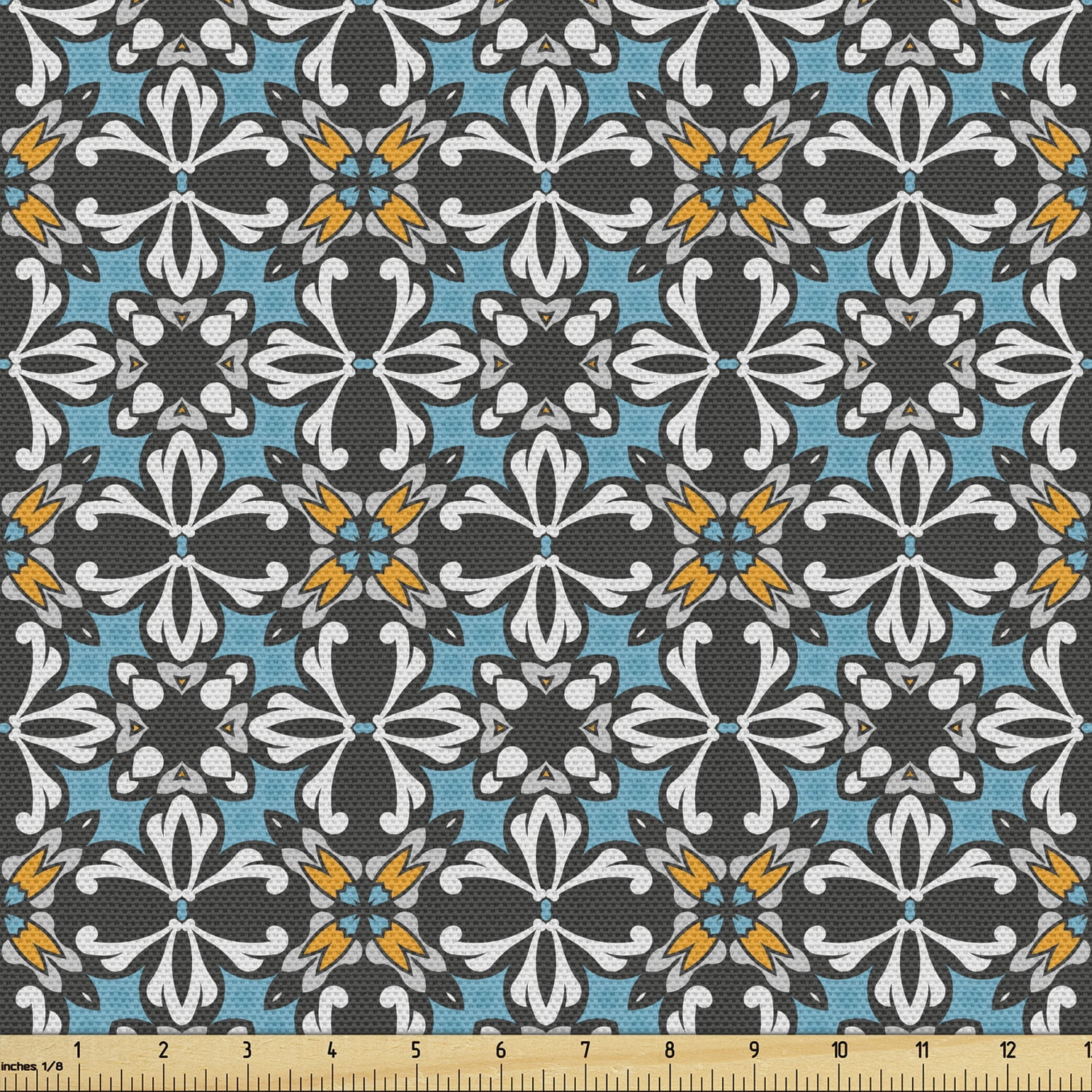 Retro Fabric by the Yard, Abstract Floral Motifs Ornamental and Old ...