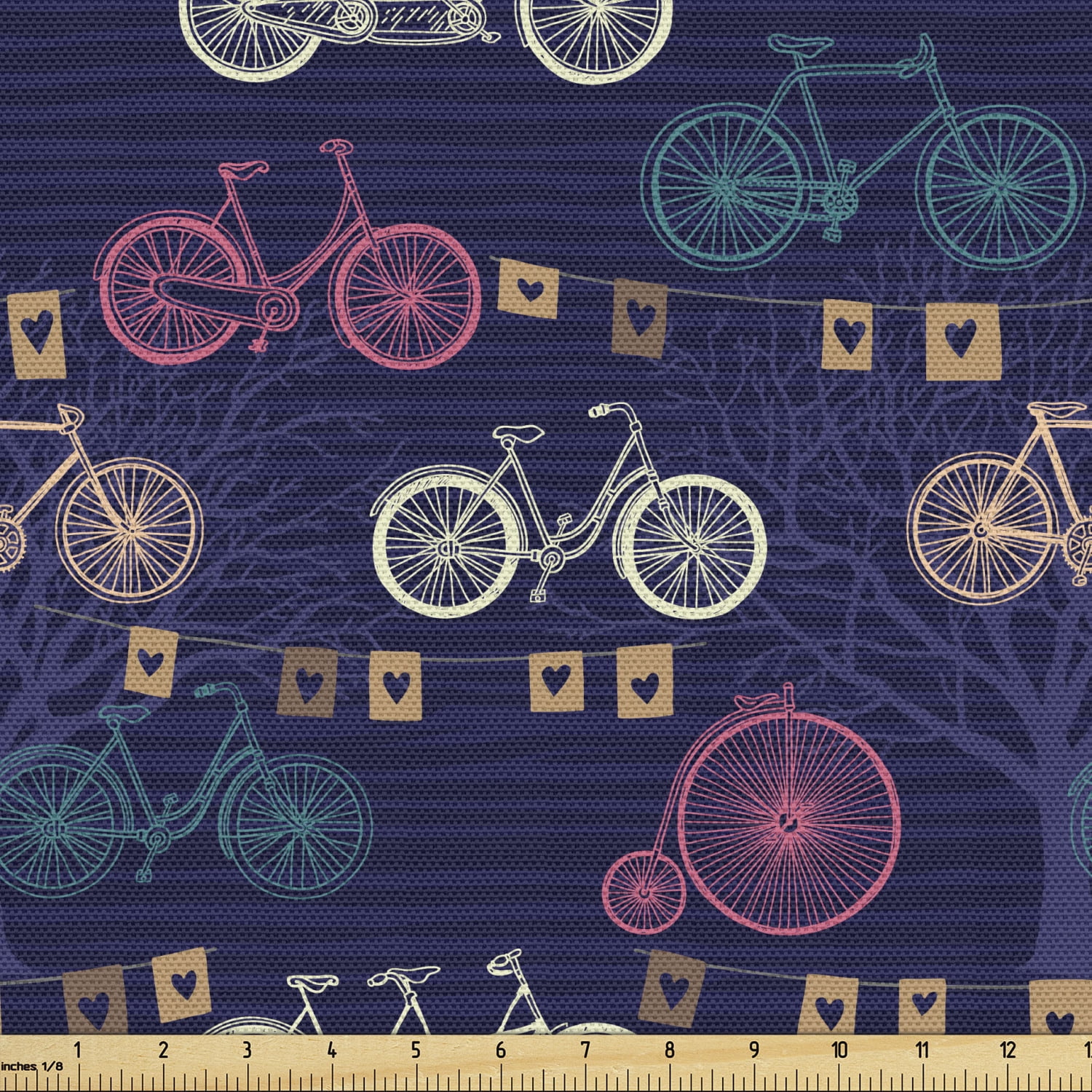 Ambesonne Retro Fabric by the Yard Upholstery, Bicycles with Heart ...