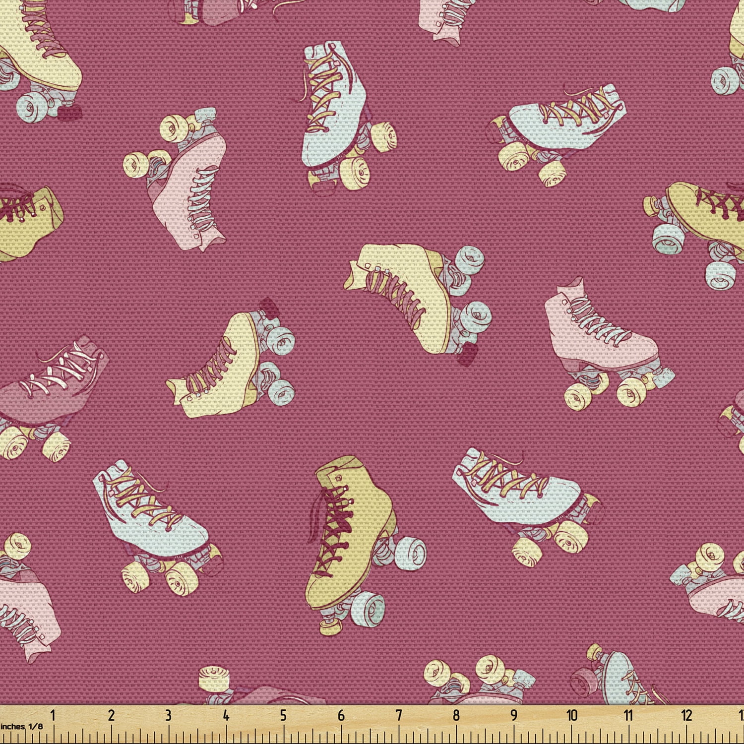 Ambesonne Retro Fabric by the Yard Upholstery, Nostalgic Roller Skates ...