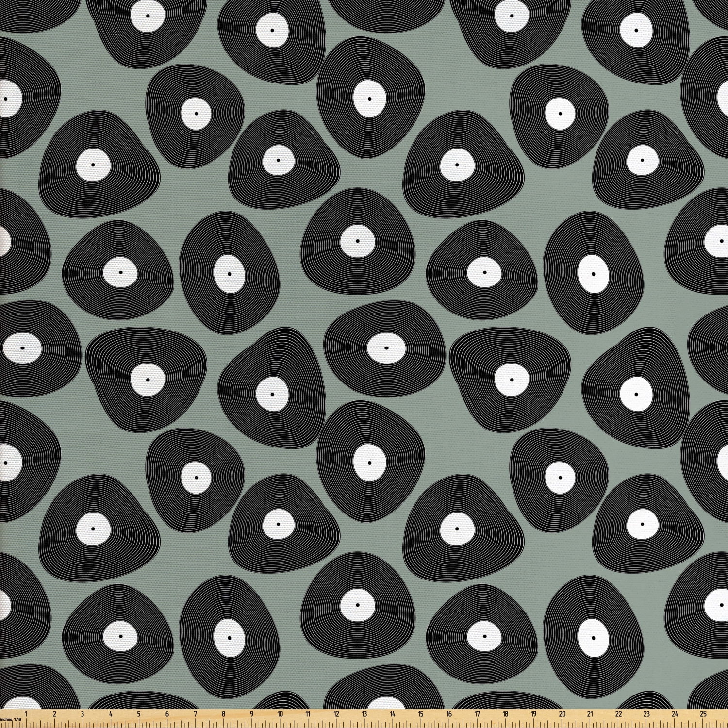 Retro Fabric by the Yard, Oval Shape Pattern Old Vinyl Disc Themed ...