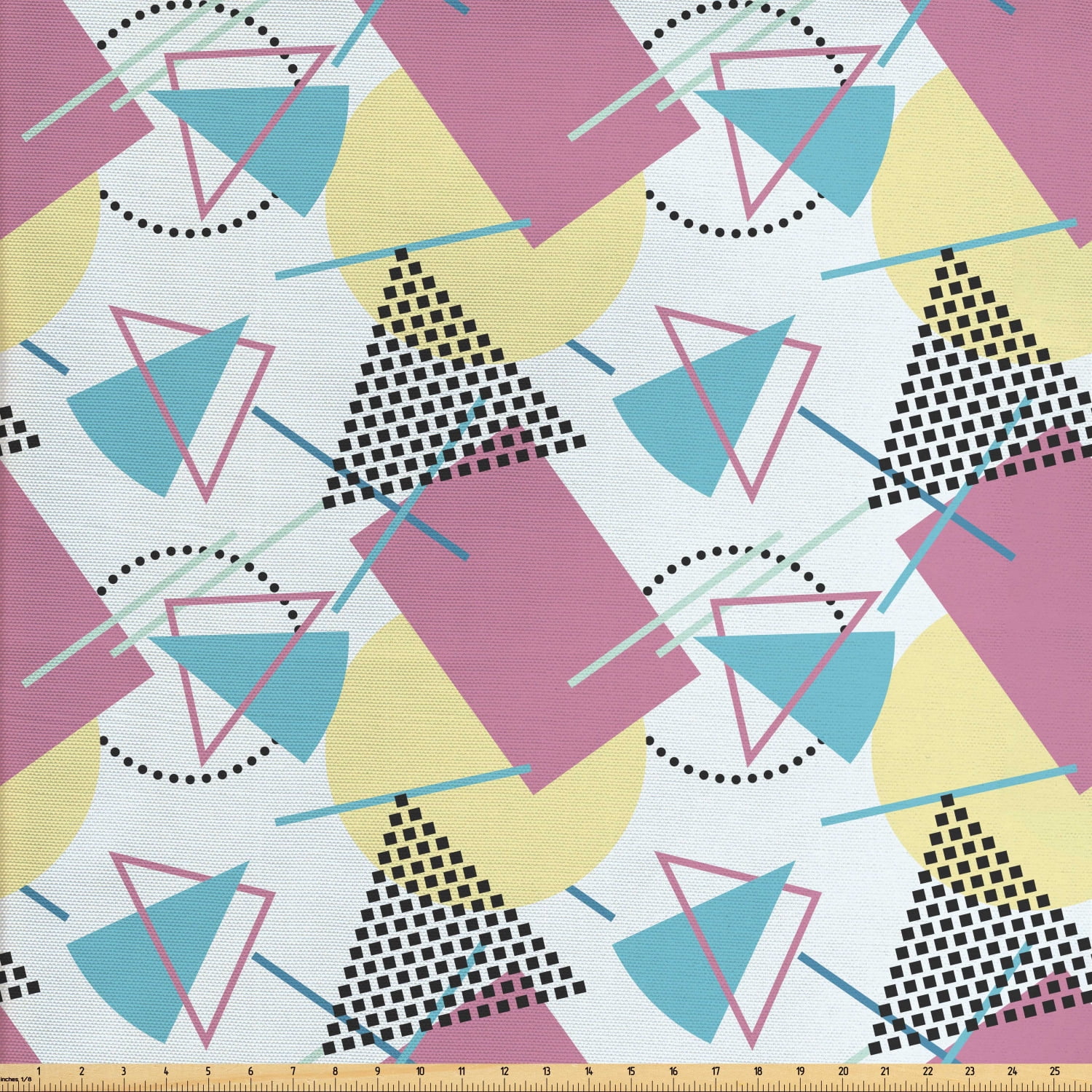 Ambesonne Retro Fabric by the Yard Upholstery, Pastel Funky Memphis, 5 ...