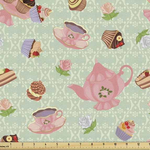 Ambesonne Retro Fabric by the Yard Upholstery, Royal Themed Tea Time, 1 ...