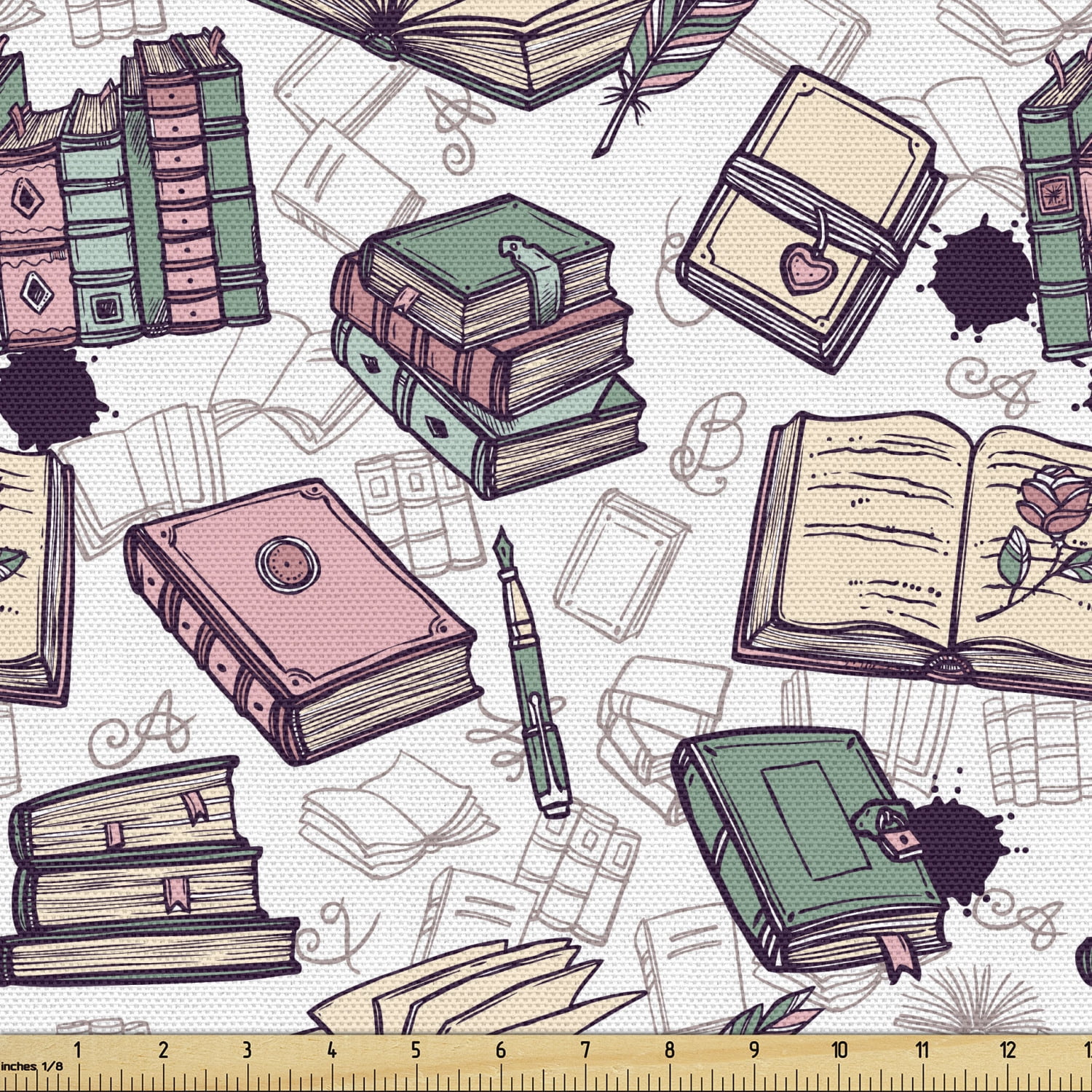 Ambesonne Retro Fabric by the Yard Upholstery, Vintage Style Old Books ...