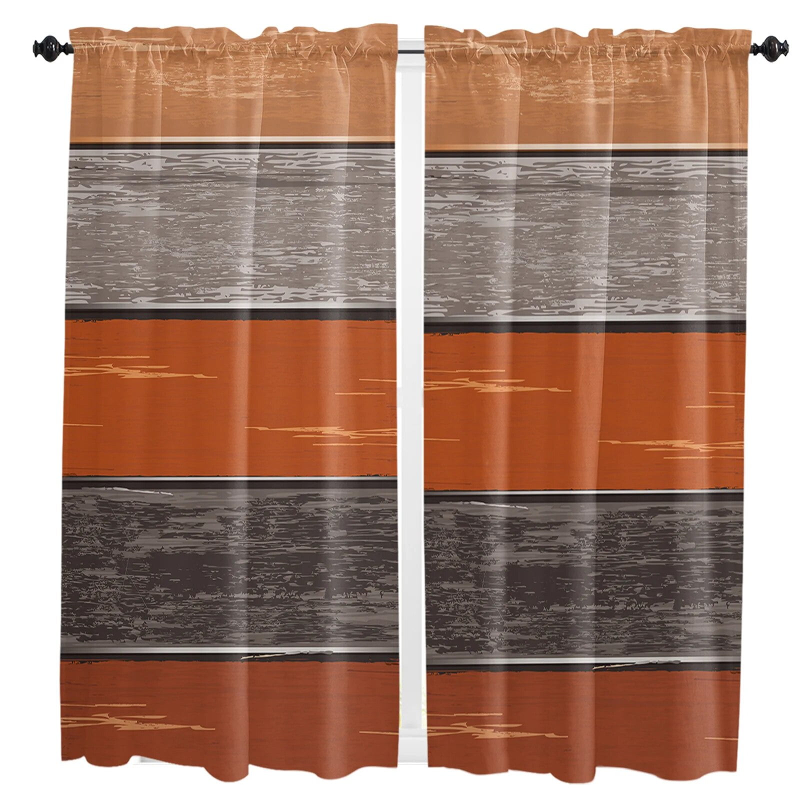 Retro Farm Barn Orange Yellow Gray Gradient Rod Pocket Short Curtain ...