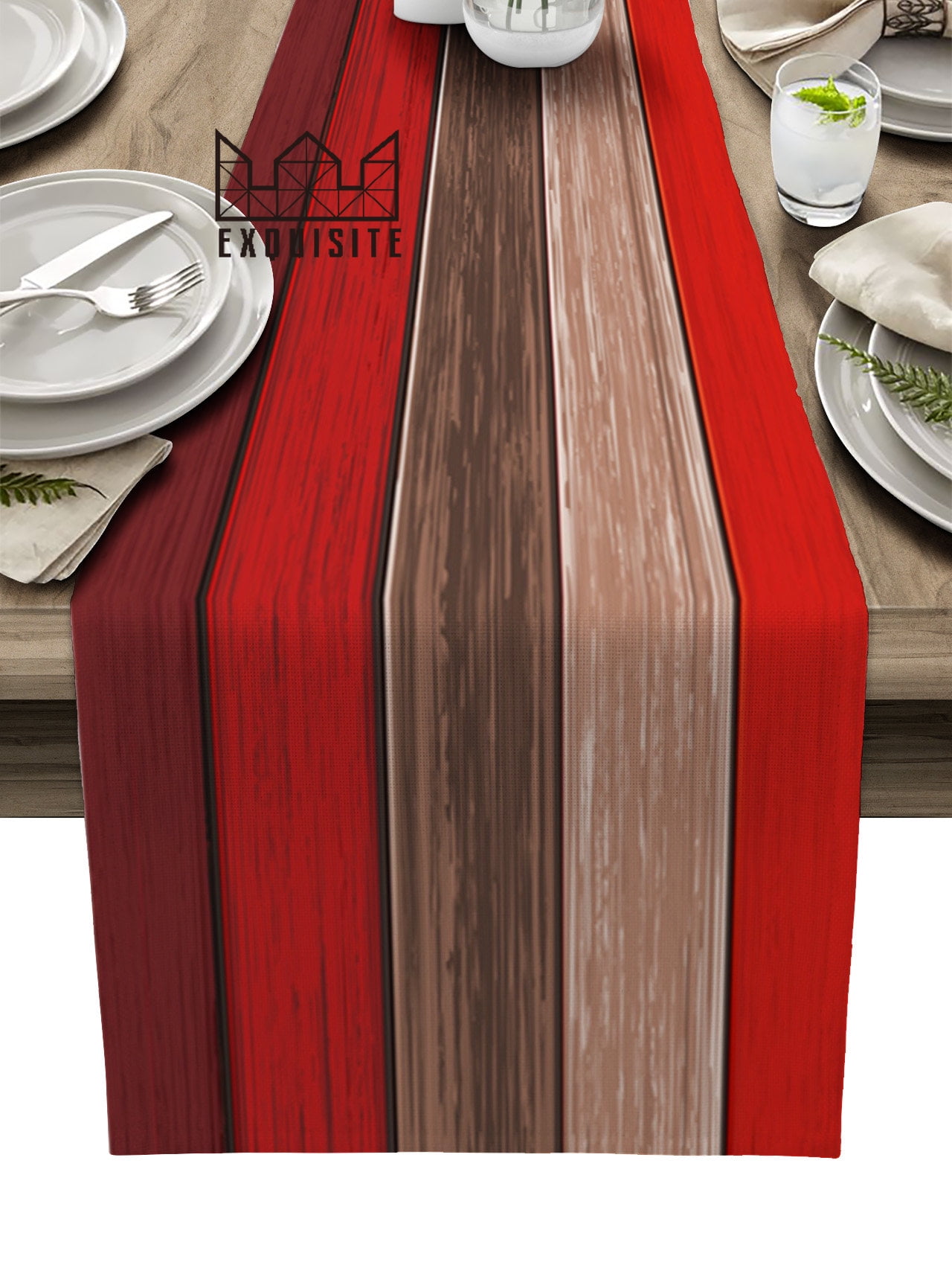 Retro Farm Barn Red Brown Gradient Table Runner ration Home r Dinner ...