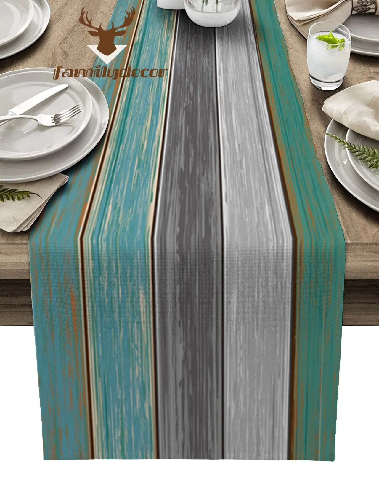 Retro Farm Barn Wood Grain Green Gray Gradient Table Runner Home ...