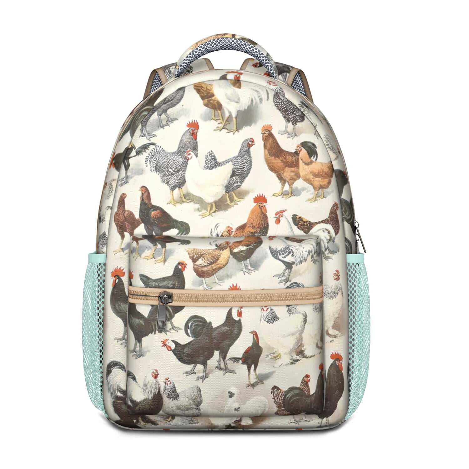Retro Farm Chicken Print Backpack – Rooster and Wildflower Pattern ...