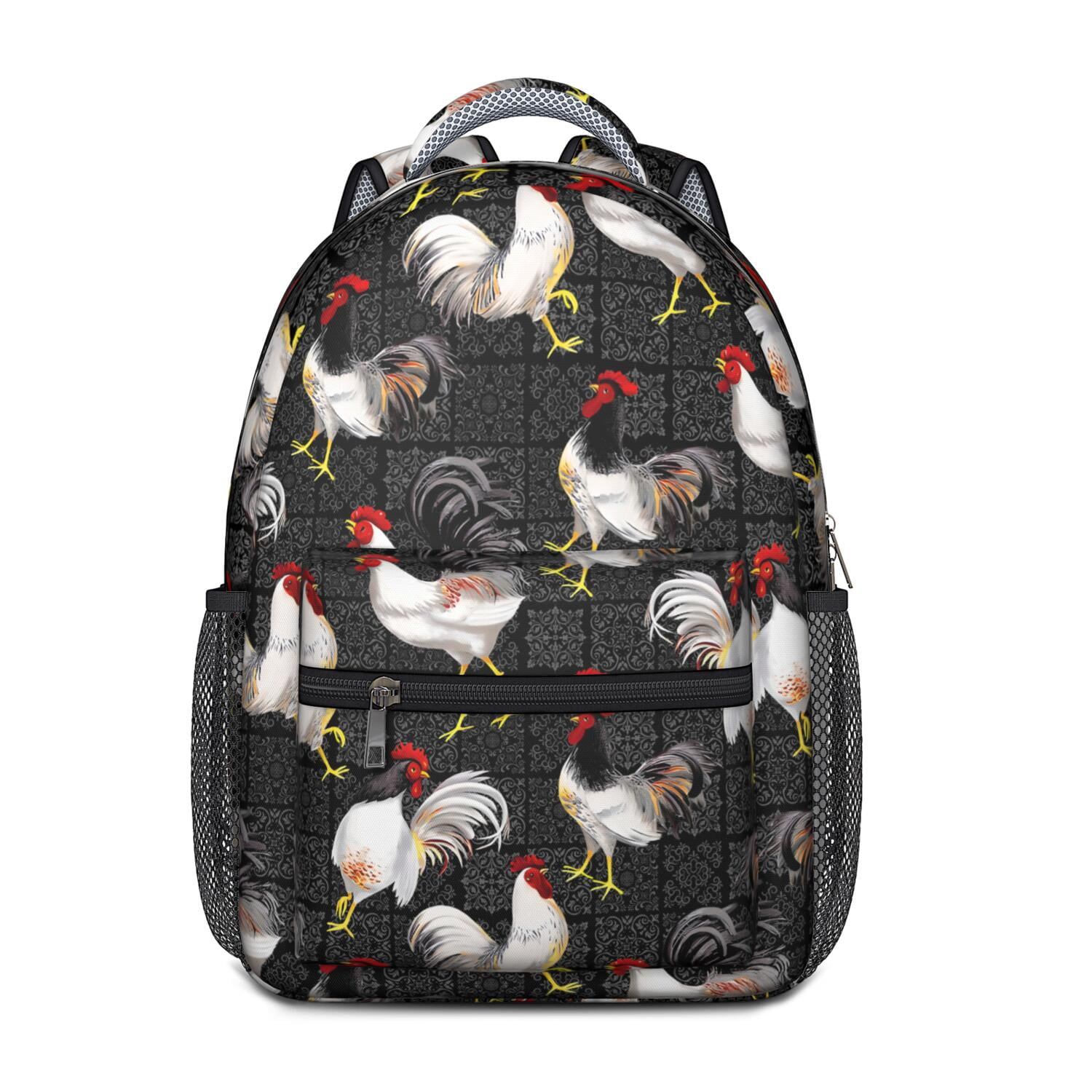 Retro Farm Chicken Print Backpack – Rooster and Wildflower Pattern ...