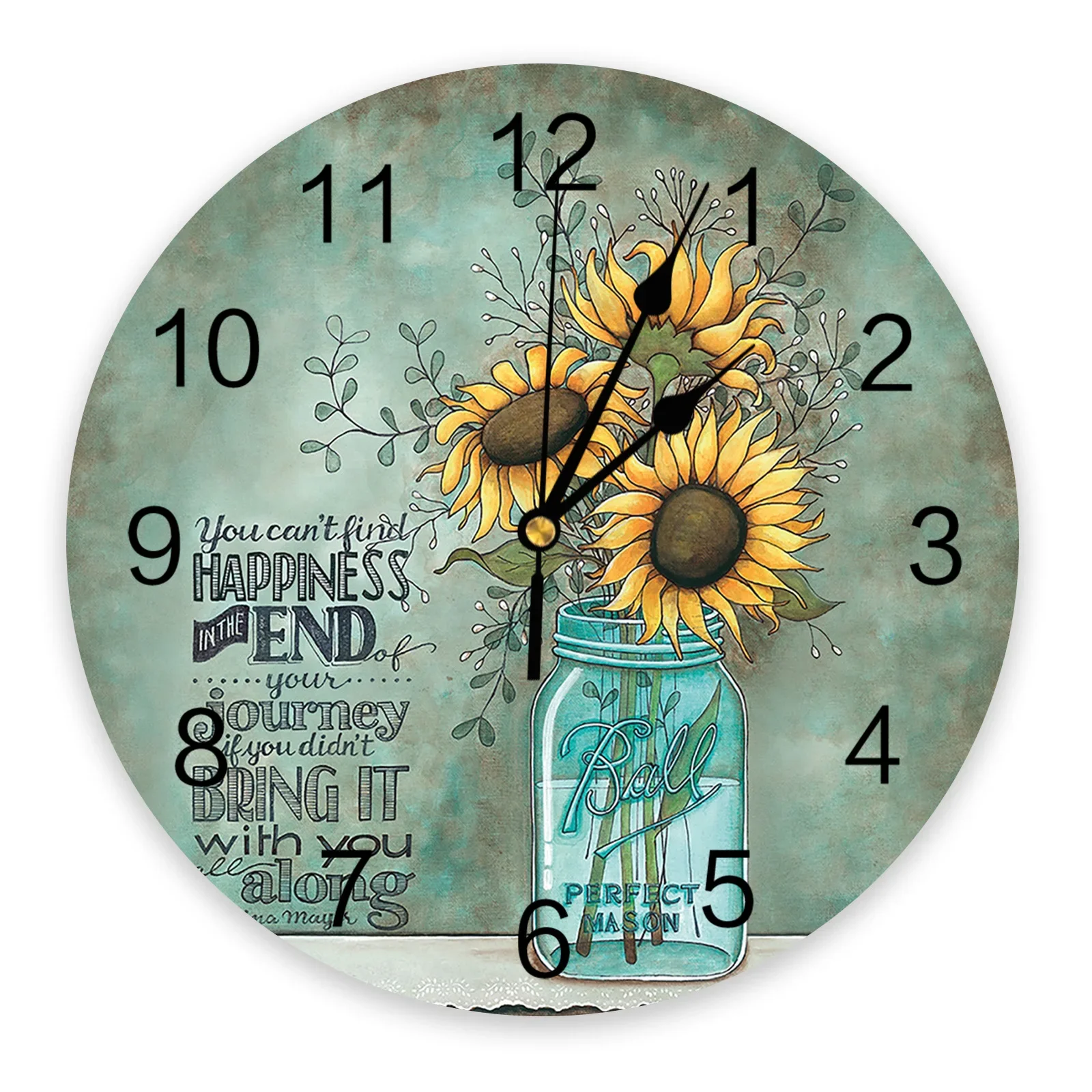 Retro Farm Flower Blue Bottle Large Wall Clocks Kids Room Silent Watch ...