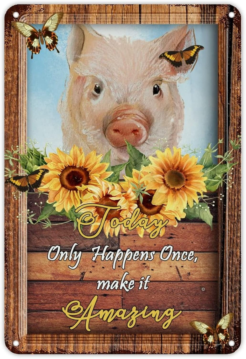 Retro Farm Pig Sunflower Butterfly Metal Sign Fall Thanksgiving Signs ...