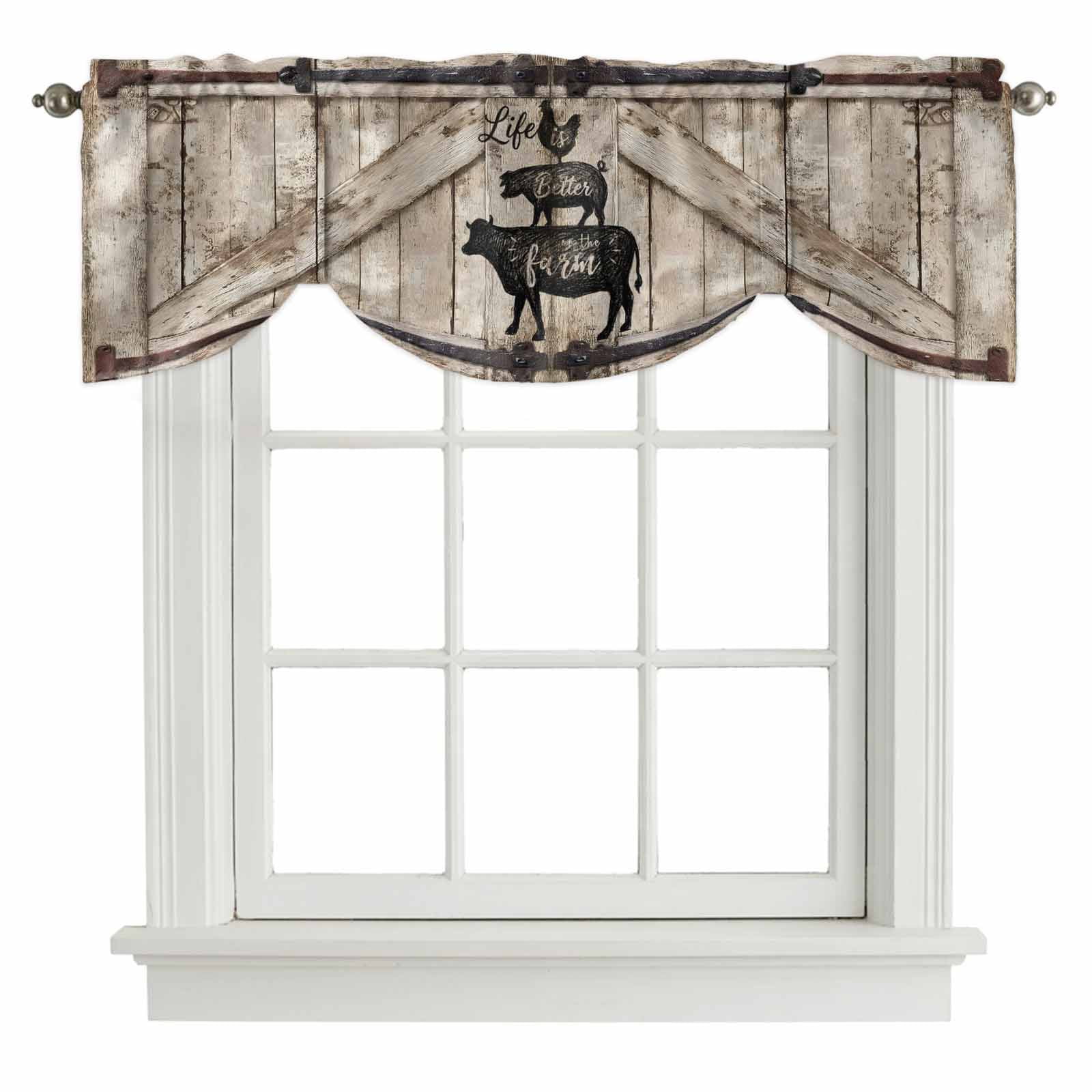 Retro Farm Tie Up Valance Curtains Chicken Pig Cow Barn Door Board ...