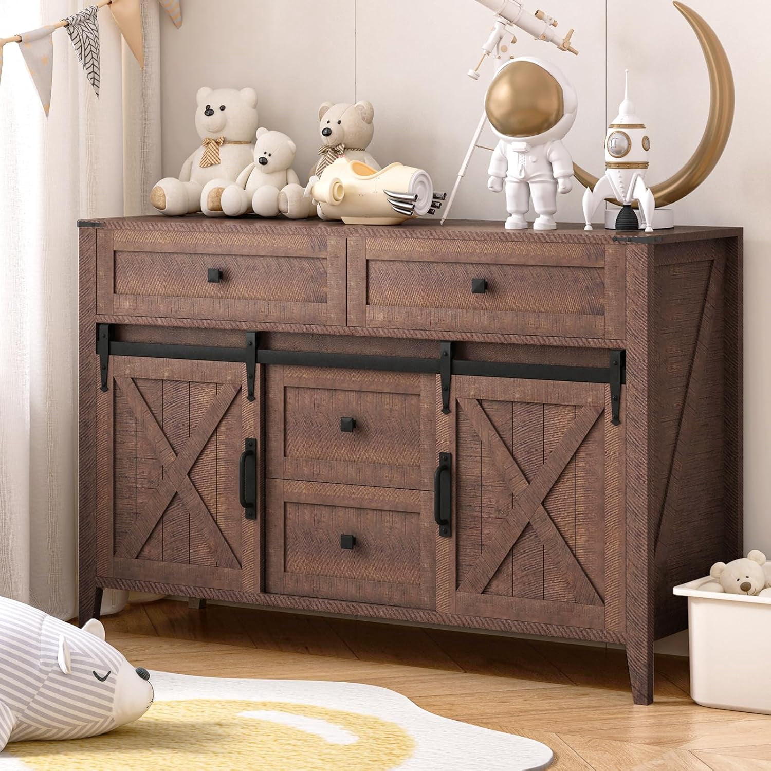 Retro Farmhouse Bedroom Dresser, 47" Brown Dressers for Bedroom with ...