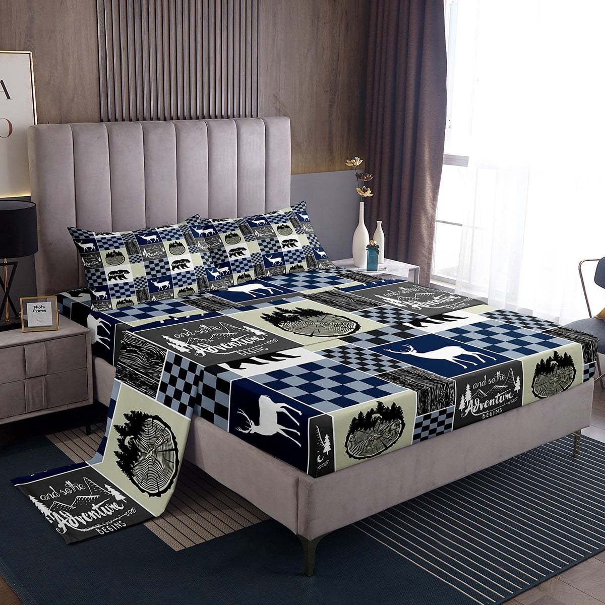 Retro Farmhouse Cabin Sheets, Rustic Bear Deer Sheet Set King Size ...