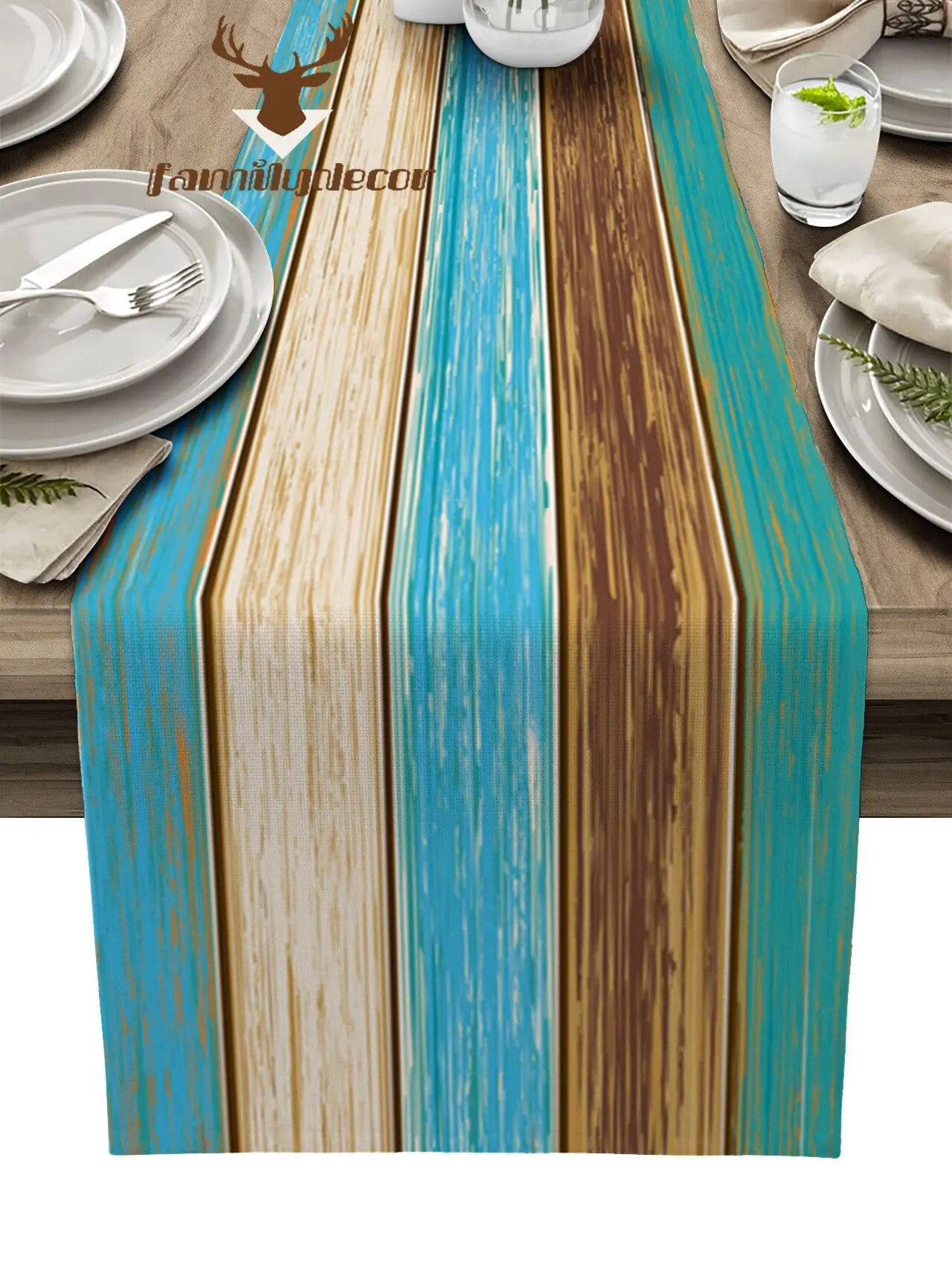 Retro Farmhouse Gradient Wood Grain Table Runner Home Wedding Table Mat ...