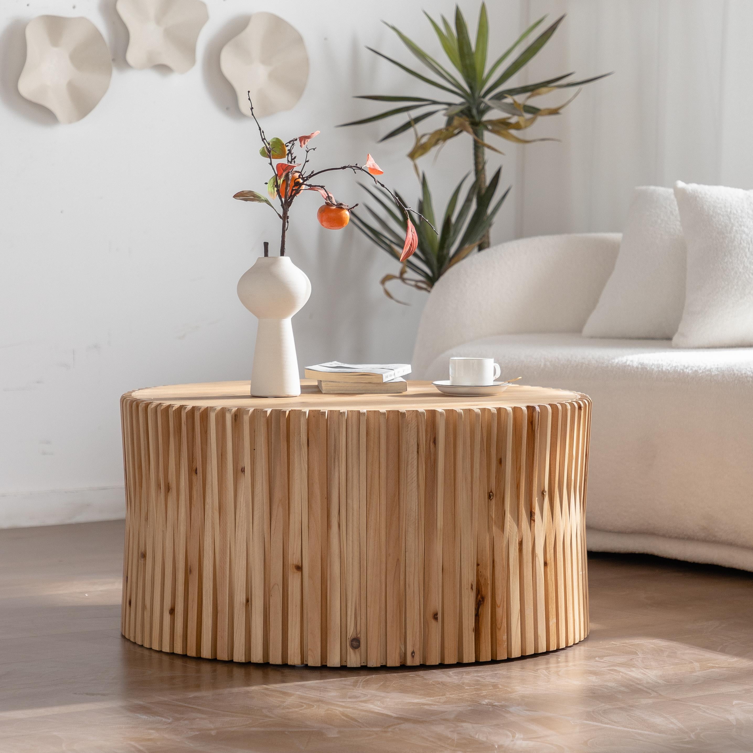 Retro Fashion Style Cylindrical Coffee Table with Vertical Texture ...