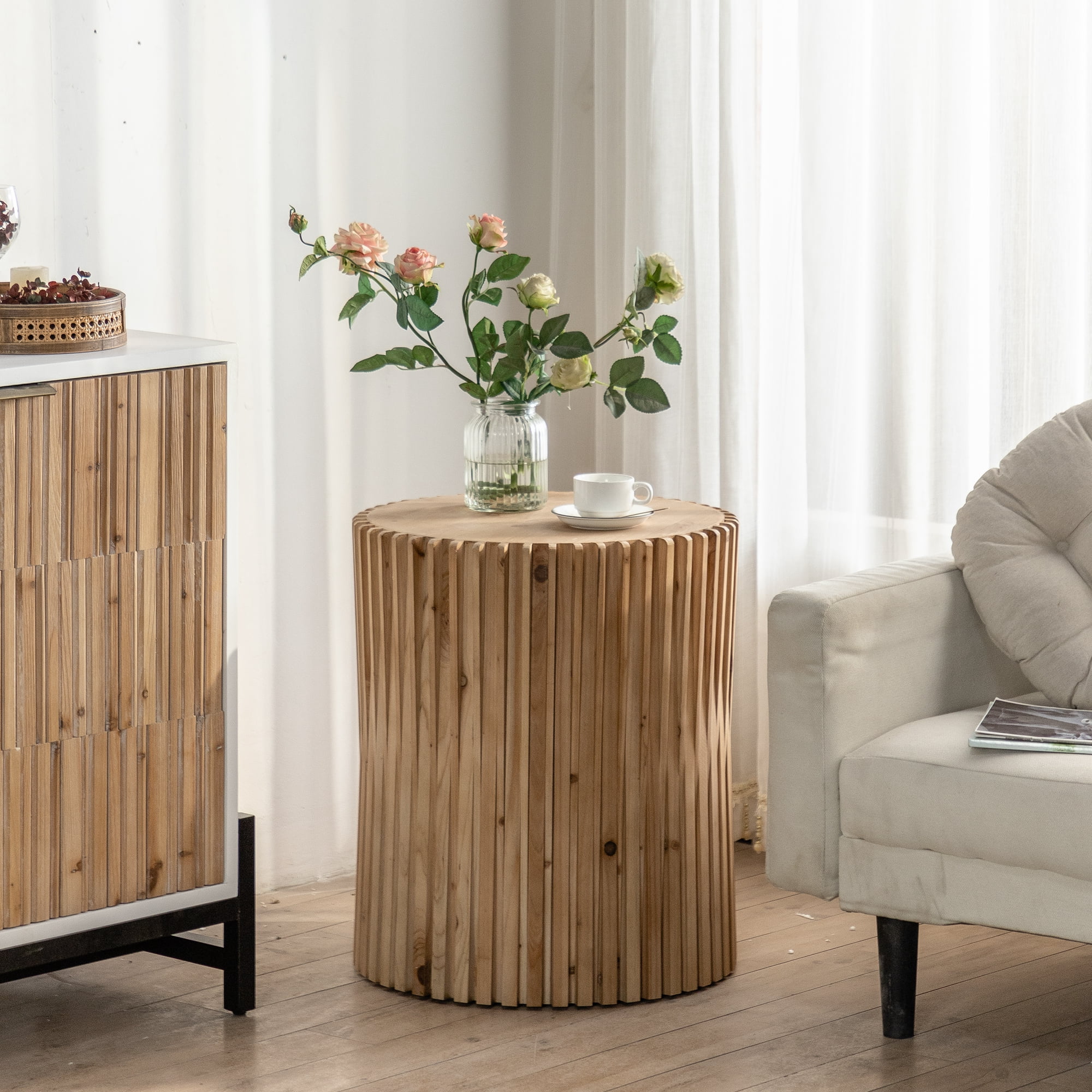 Retro Fashion Style Cylindrical Coffee Table with Vertical Texture ...