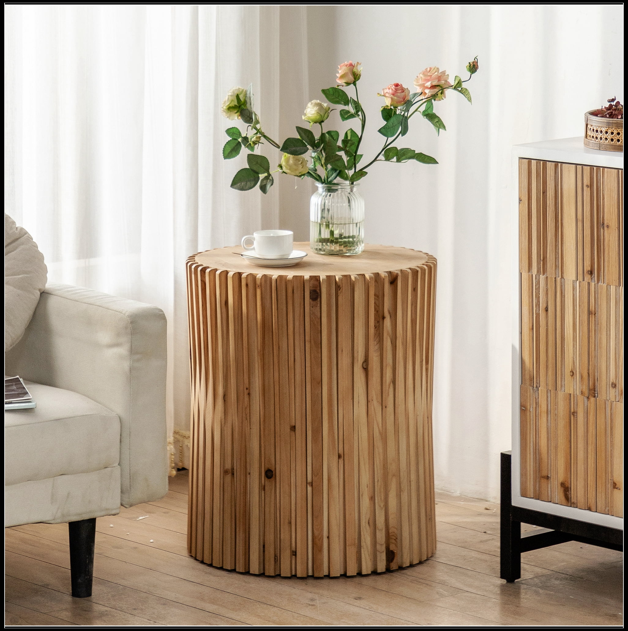 Retro Fashion Style Cylindrical Coffee Table with Vertical Texture ...