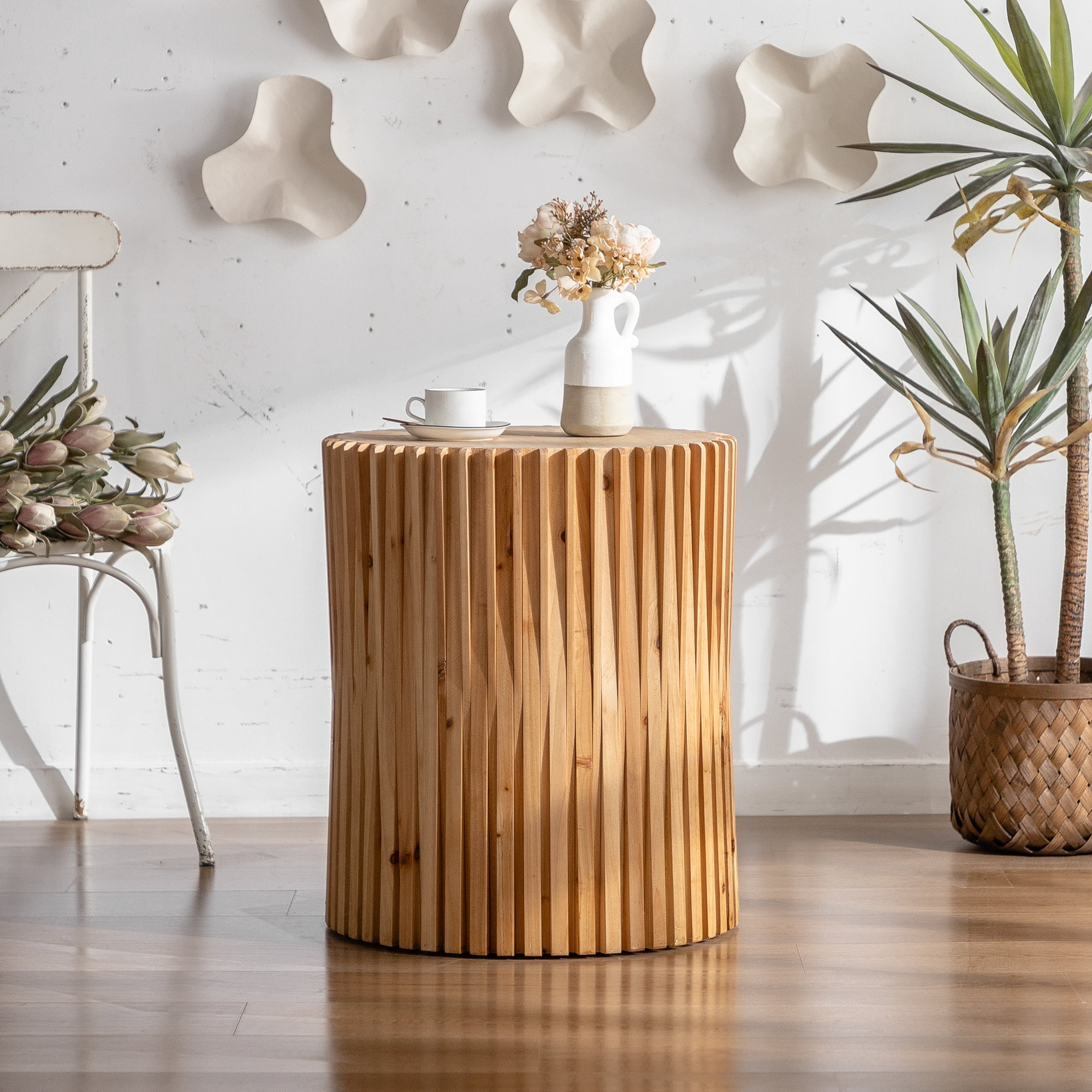Retro Fashion Style Cylindrical side Table with Vertical Texture Relief ...