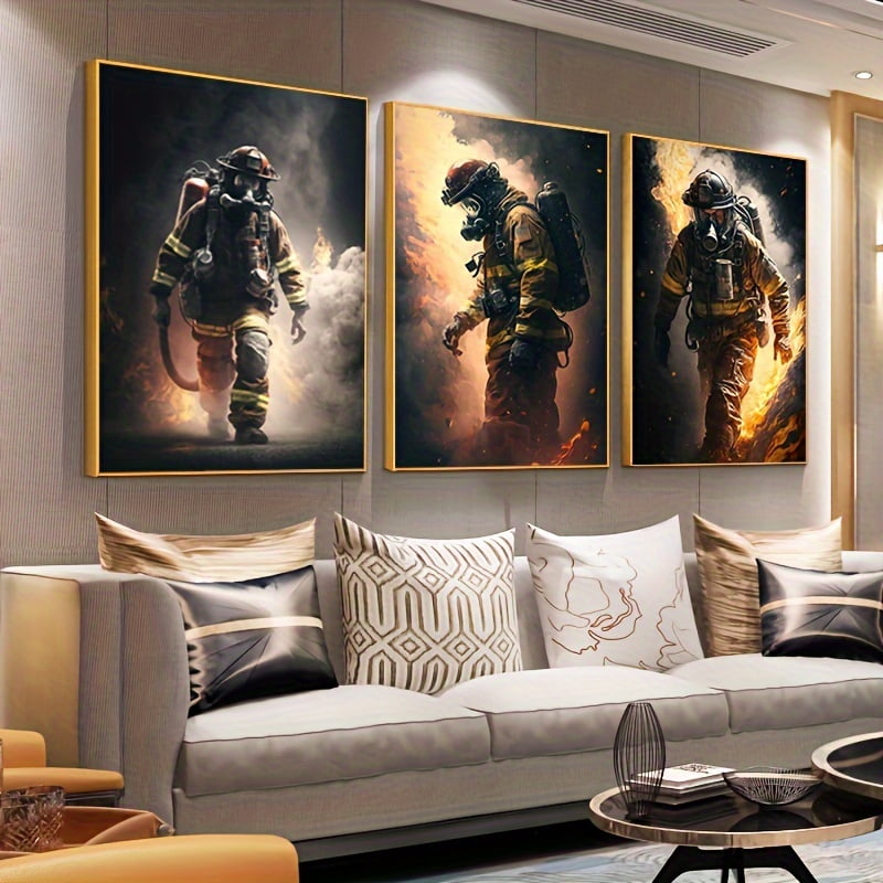 [Retro Fashion Theme Frameless Prints] 3pcs Art Deco Firefighter Canvas ...