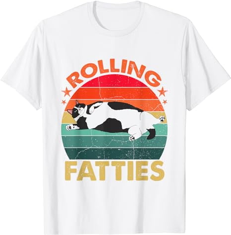 Retro Fat Kitten Tee Funny Cat Rolling Fatties T-Shirt - Walmart.com