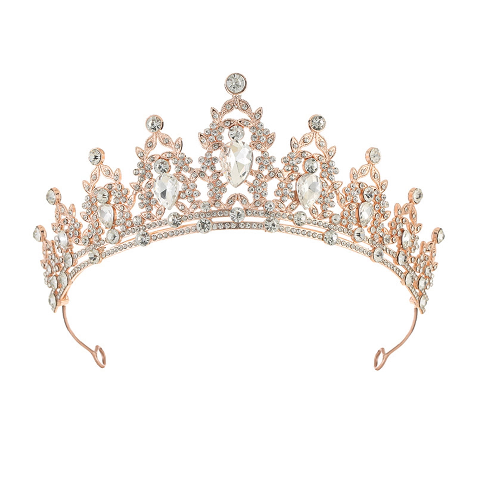 Retro Faux Crystal Crown Wedding Bridal Tiara Queen Crown Curved Ends ...
