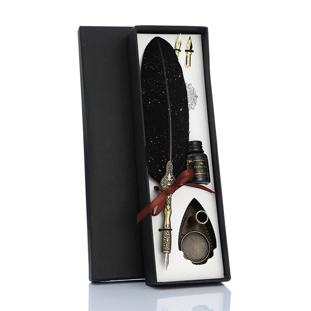 Retro Feather Dip Fountain Pen Vintage Calligraphy Writing Ink Pen Sets ...