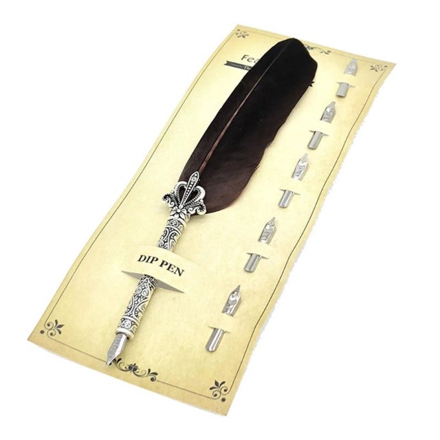 Retro Feather Dip Pen Set with 5 Pen Nibs Calligraphy Dip Pen for ...