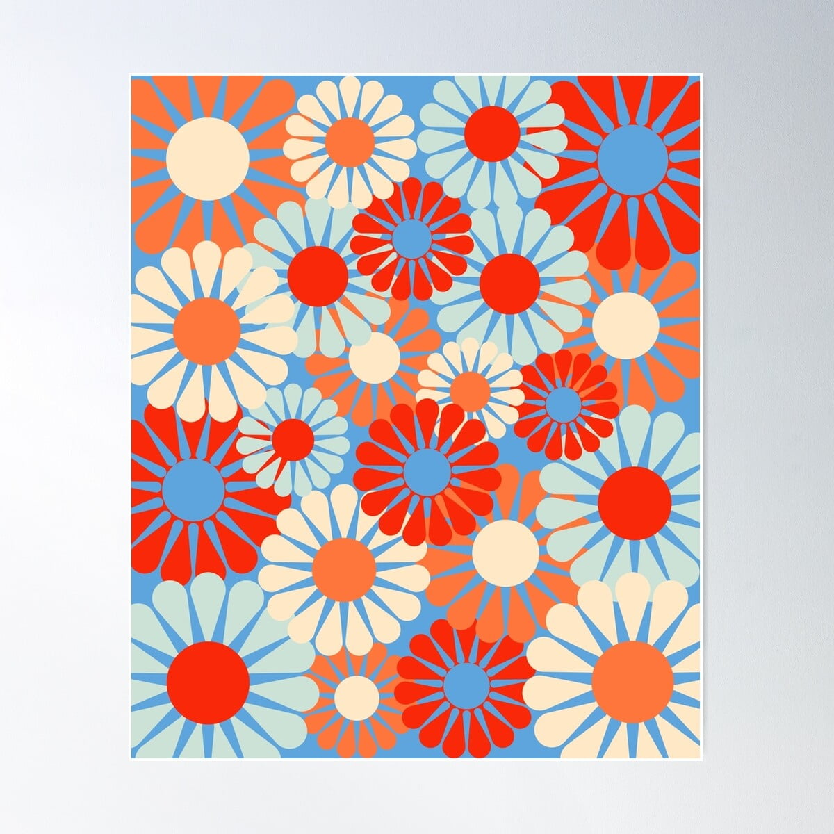 Retro Feel Colourful Flower Pattern Poster Wall Art, Modern Wall Decor ...