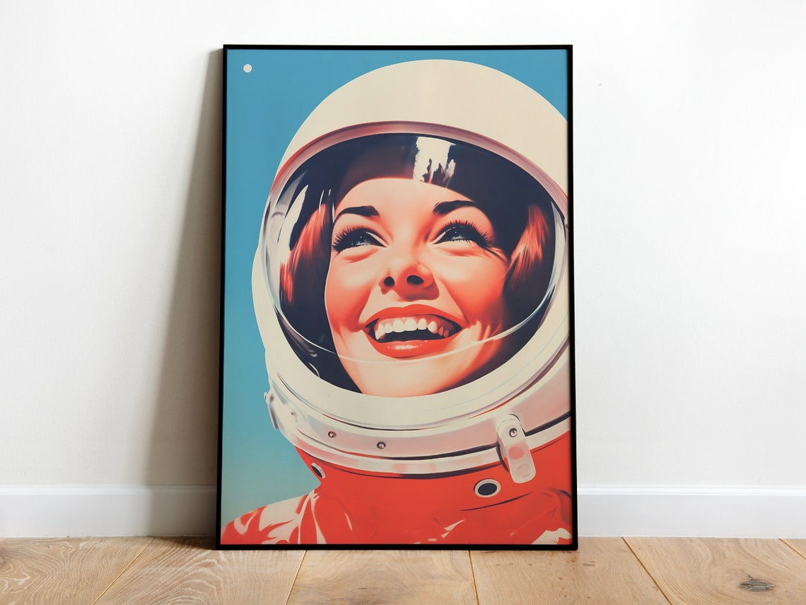 Retro Female Astronaut Print Scifi Art Print Space Poster Female ...
