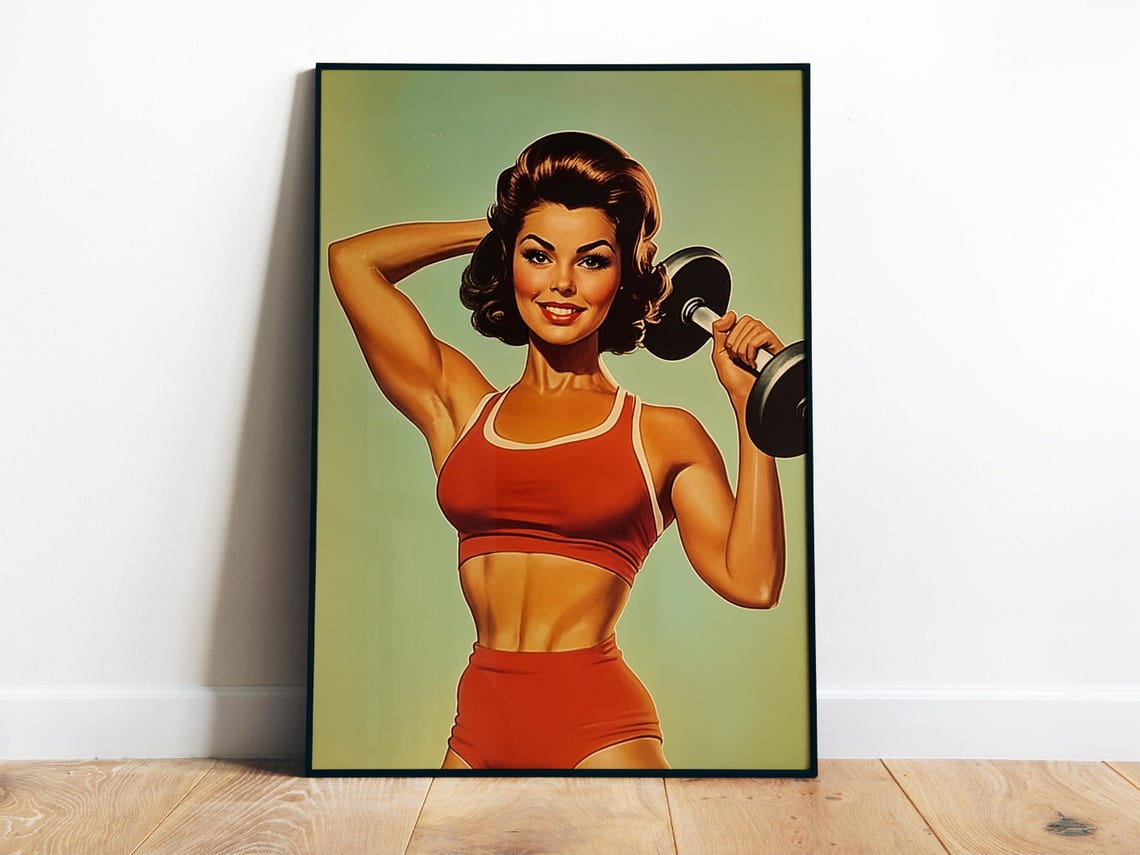 Retro Female Gym Poster Wall Art Gym Motivation Poster Powerlifting Art ...