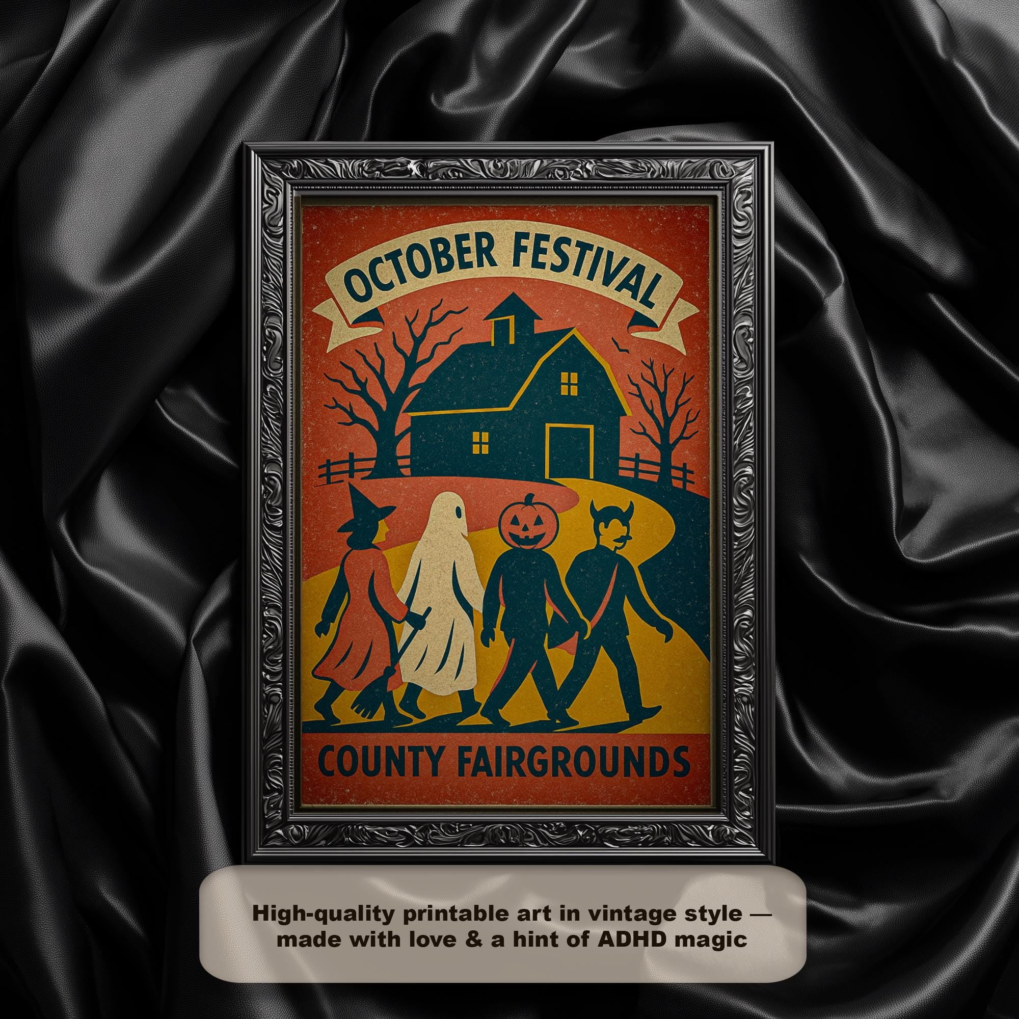 Retro Festival Poster: Vintage Autumn Farmhouse Print ( UNFRAMED Poster ...