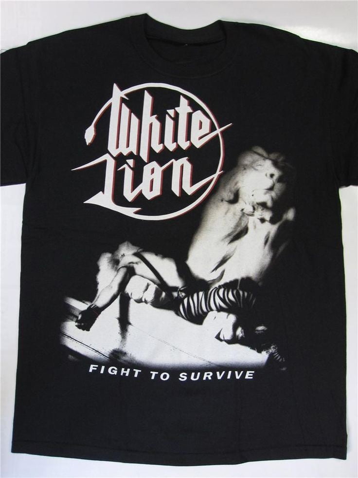 Retro Fight to Survive White Lion Band Shirt Black Classic Unisex S-5XL ...